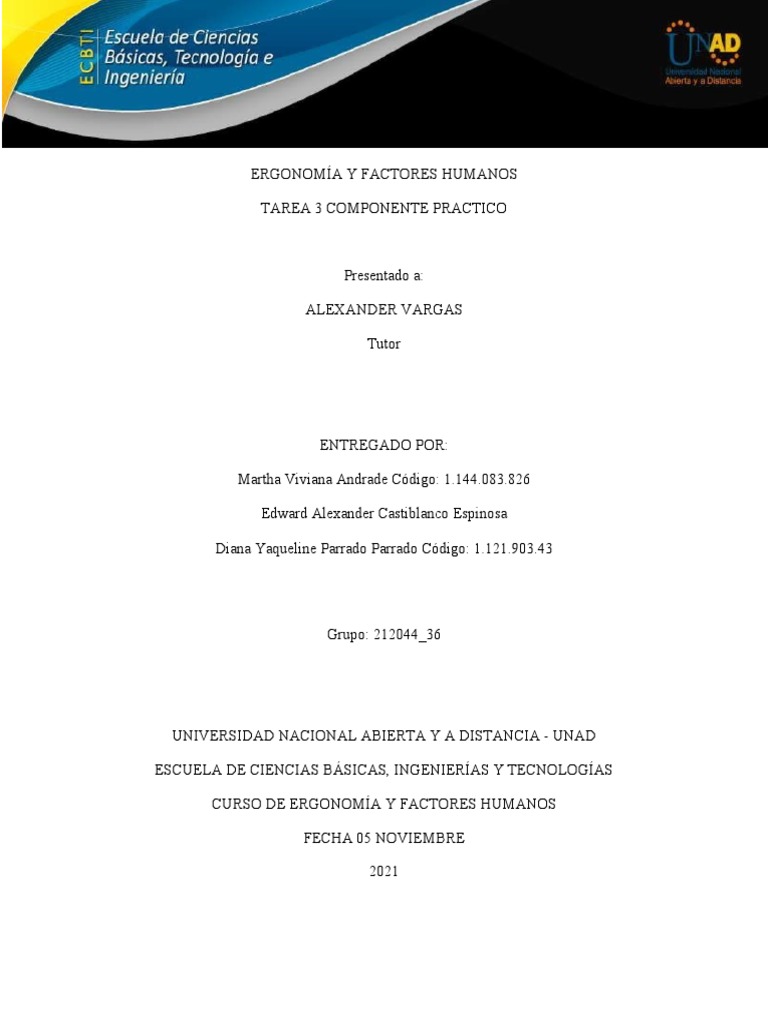 Ergonomía y Factores Humanos Tarea 3 Componente Practico 5421327 | PDF ...