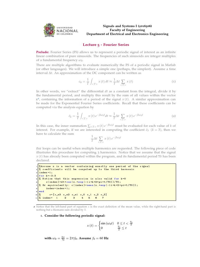 L5 - Fourier Series (During Lecture) | PDF | Fourier Transform | Fourier Series