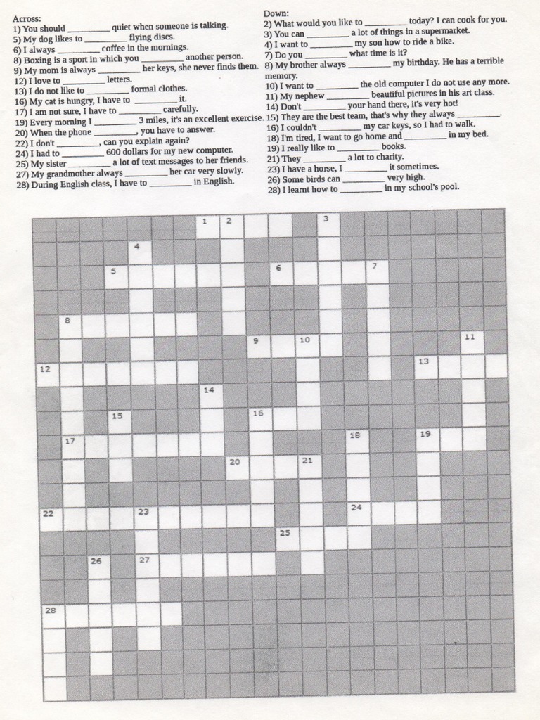 Past Participle Verbs Crossword | PDF