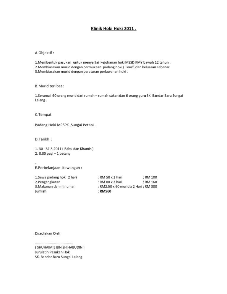 Kertas Kerja Klinik Hoki | PDF