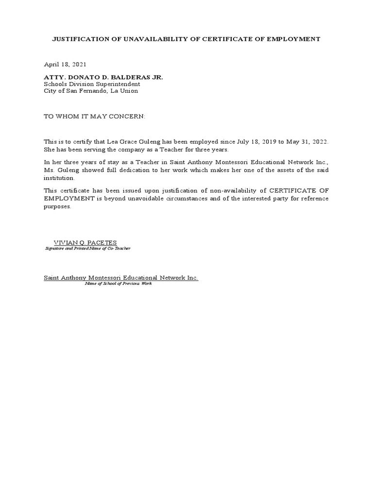 Justification Letter | PDF