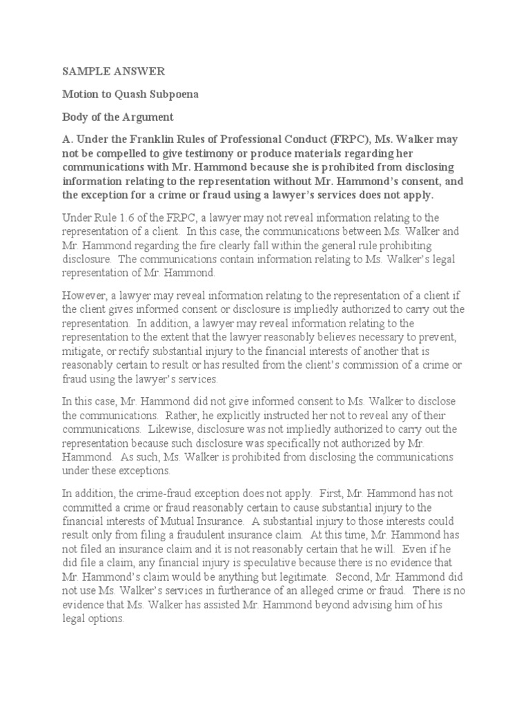 Sample Answer MPT 1 | PDF | Attorney–Client Privilege | Fraud