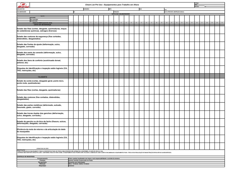 CHECK LIST - Uso - Equipamentos - para - Trabalho - em - Altura (OK) | PDF