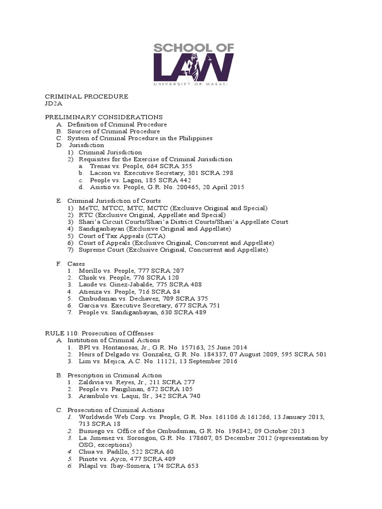 CRIMINAL PROCEDURE Syllabus | PDF | Appeal | Bail