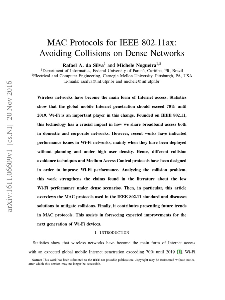MAC Protocols For IEEE 802.11ax: Avoiding Collisions On Dense Networks | PDF | Ieee 802.11 ...