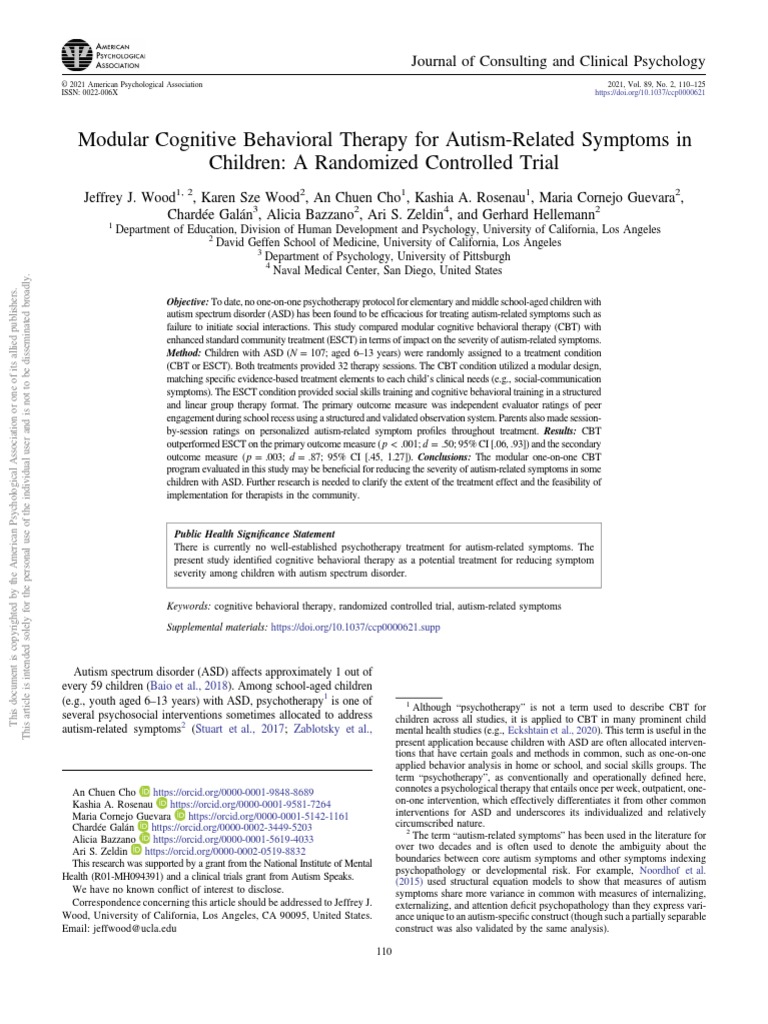 Modular Cognitive Behavioral Therapy For Autism-Related Symptoms ...