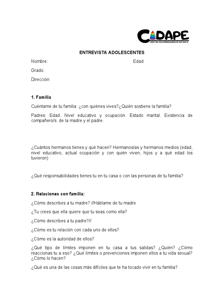 Entrevista Adolescentes | PDF | Educación sexual