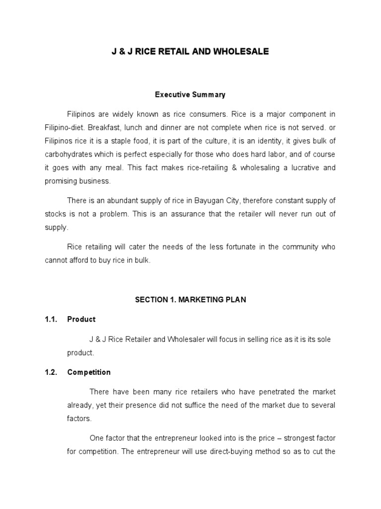 Business Plan Sample | PDF | Retail | Rice