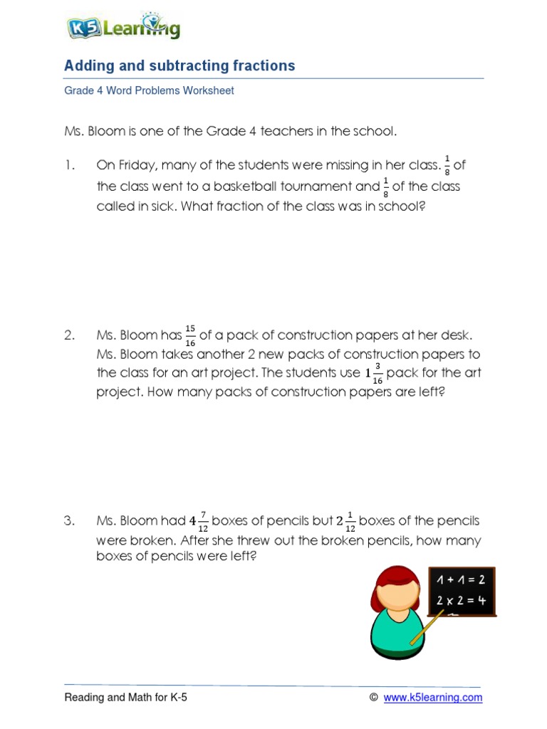 Grade 4 Word Problems Adding Subtracting Fractions A | PDF | Halloween