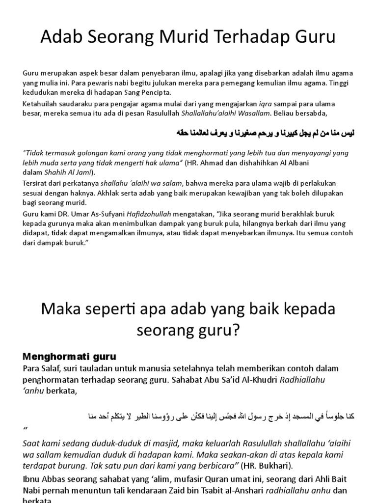 Adab Murid Terhadap Guru | PDF