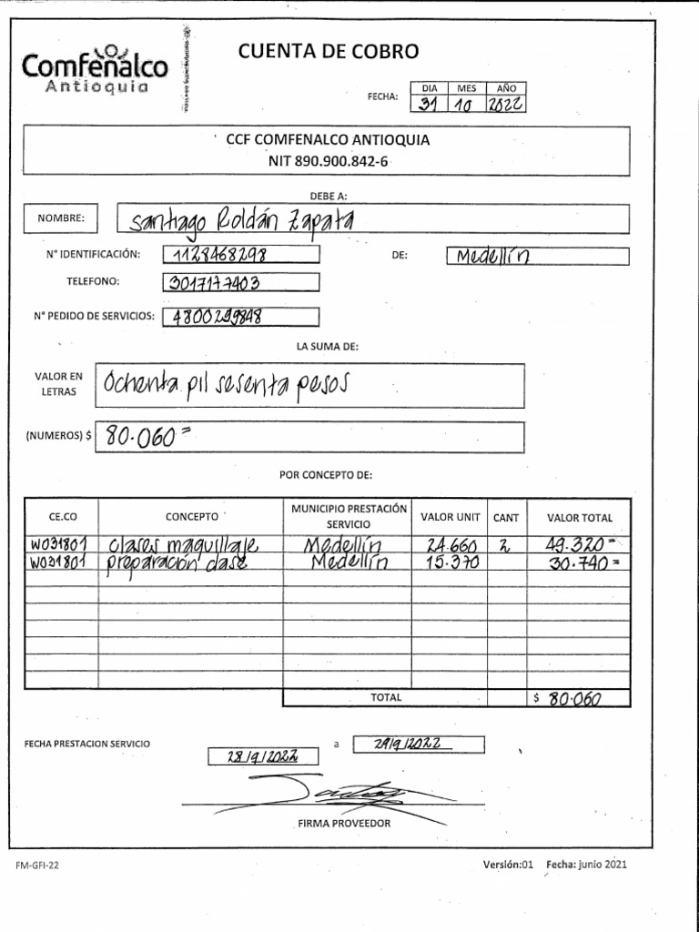 Cuenta de Cobro 01 | PDF