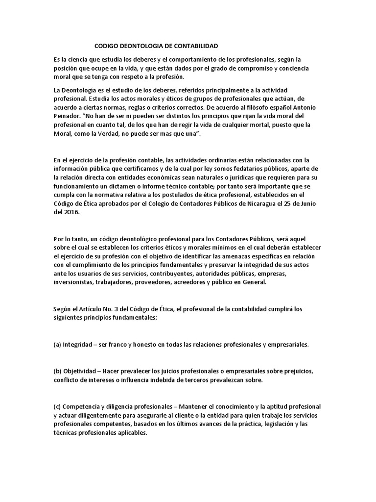 Codigo Deontologia de Contabilidad Henry | PDF | Contador | Contabilidad