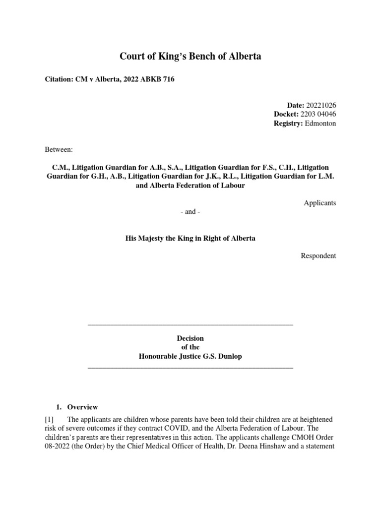 CM V Alberta 2022 ABKB 716 Decision | PDF | Affidavit | Hearsay
