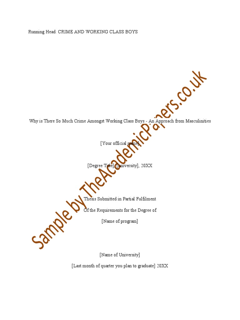 Why Is There So Much Crime Amongst Working Class Boys An Approach From ...