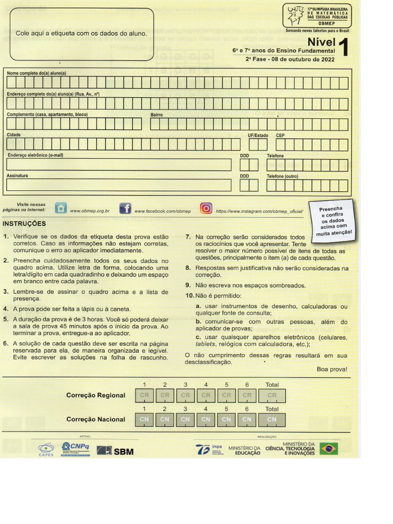 Prova OBMEP - Nível 1 - 1 | PDF