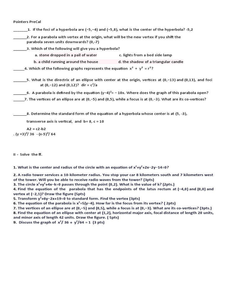 Pre Calculus Reviewer | PDF