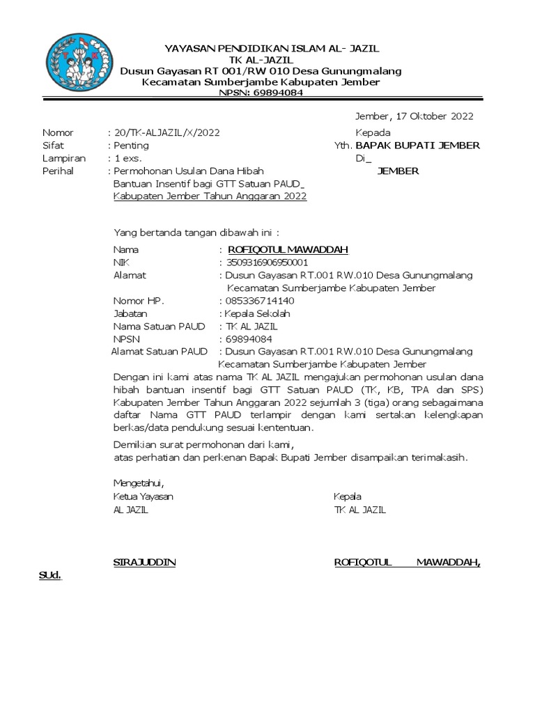 Surat Usulan Insentif 2022 | PDF