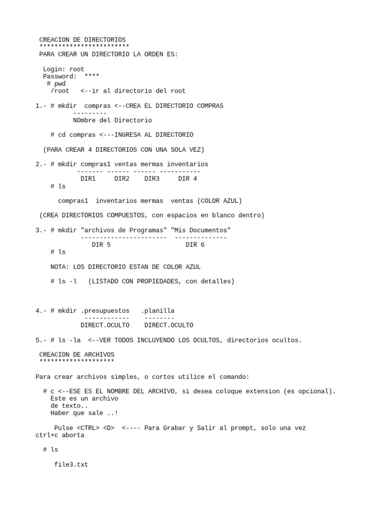 Creacion y Eliminacion de Directorios y Archivos | PDF