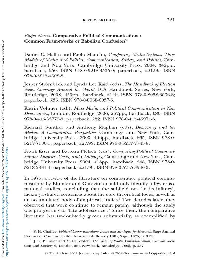Comparative Political Communications Common Frameworks or Babelian Confusion | Download Free PDF ...