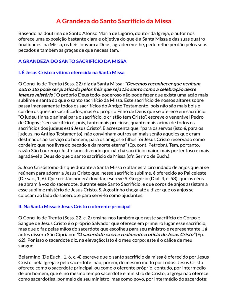 A Santa Missa É o Sol Da Igreja. | PDF | Eucaristia | Missa (liturgia)