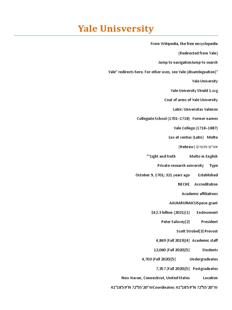 Yale Unisversity | PDF | Yale University