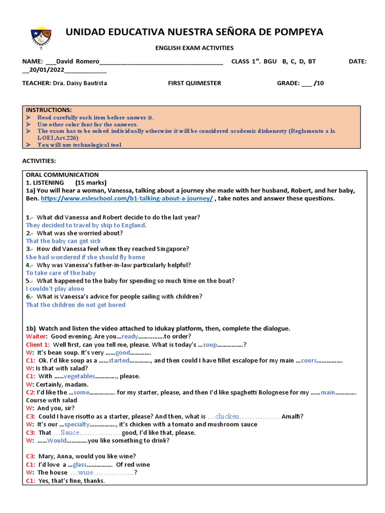 Exam Activities 1st BT 1 Quimester | PDF | Cognition | Human Communication