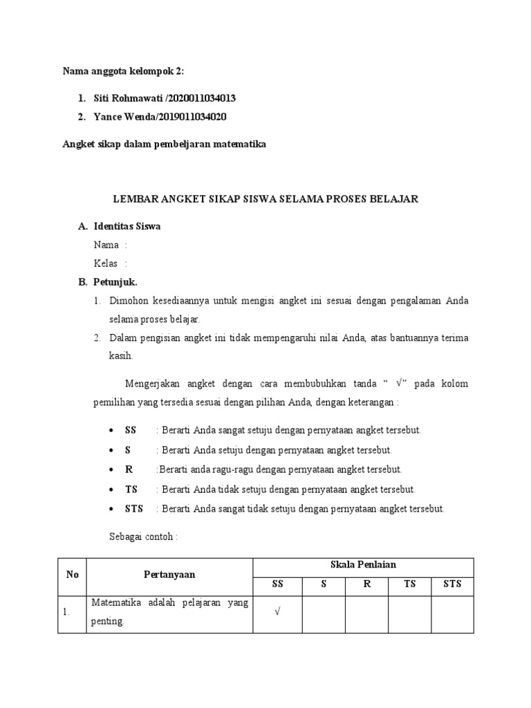 Angket Sikap Siswa Matematika | PDF