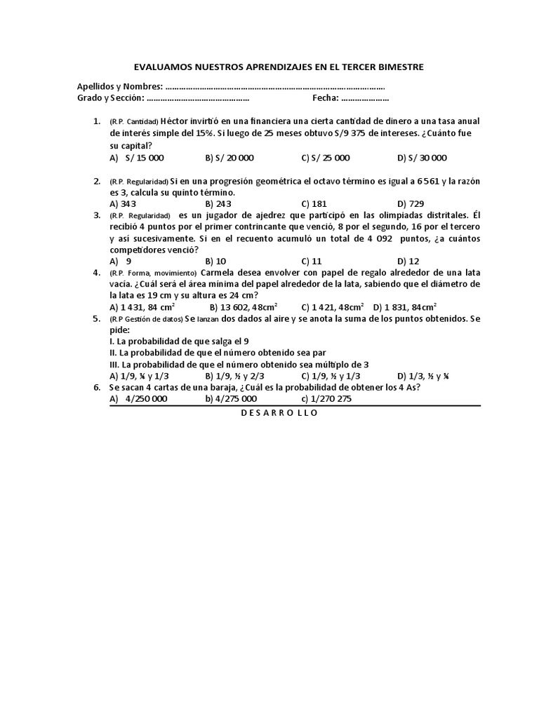 Evaluacion Tercer Grado | PDF