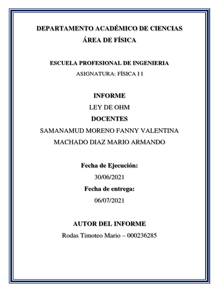 Informe Virtual Ley de OHM-MARIO RODAS TIMOTEO | PDF | Resistencia ...