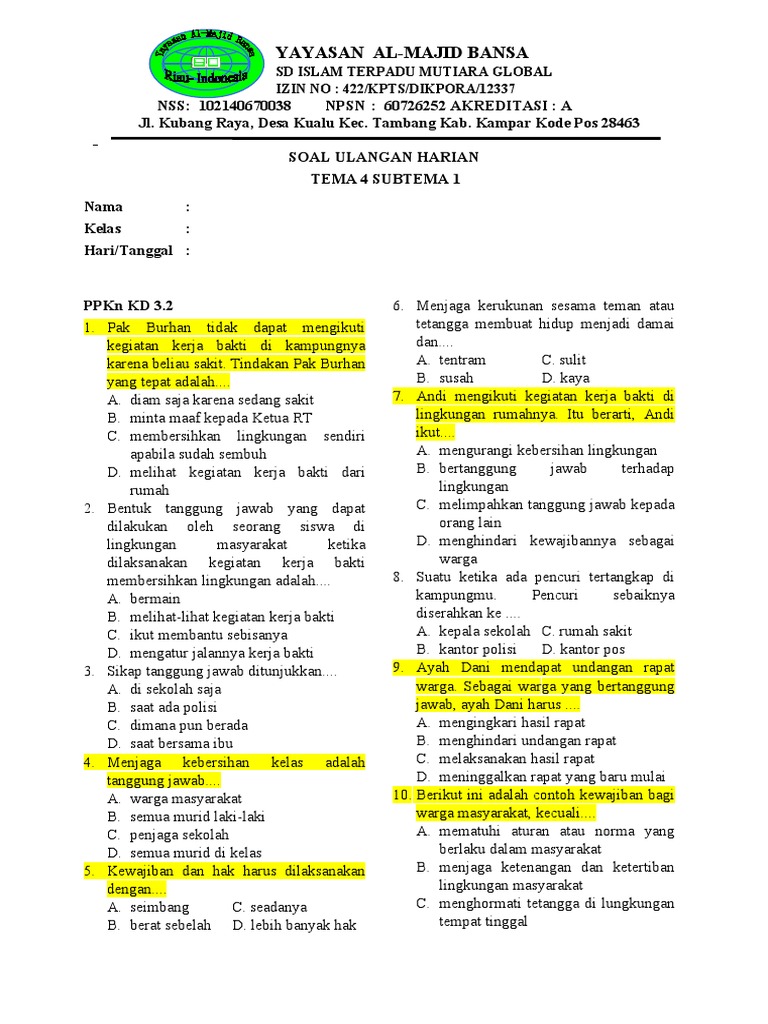 Soal Uh Tema 4 St 1 Pdf