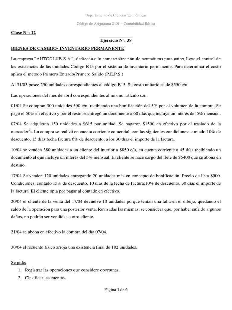 Ejercicio 38 Inventario Permanente1 | PDF | Contabilidad | Factura
