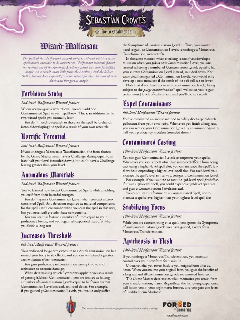 Malfeasant Wizard Features in 5E | PDF