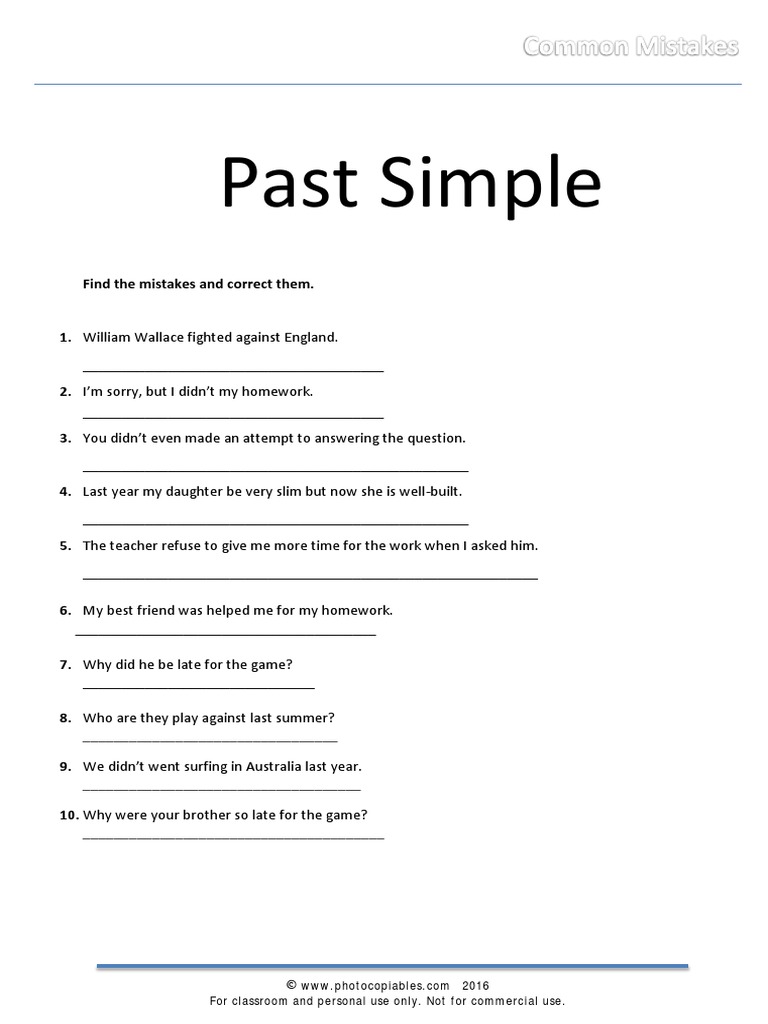Past Simple - Common Mistakes | PDF | Language Arts & Discipline | Self ...