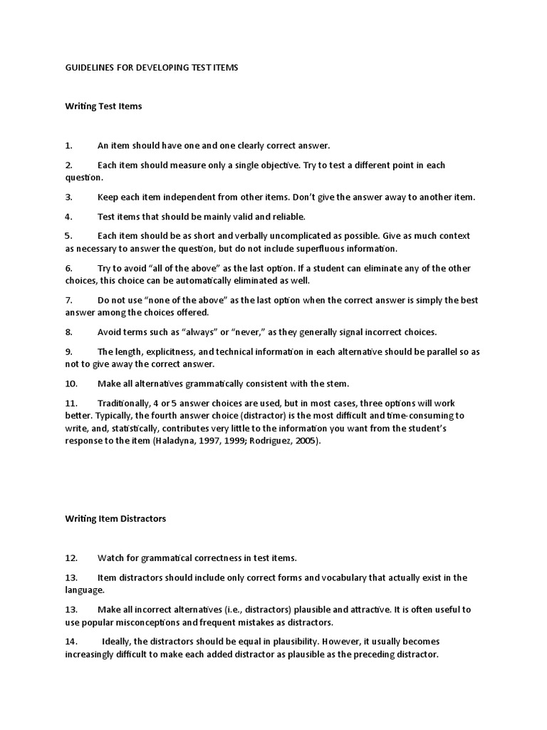 Guidelines For Developing Test Items | PDF | Question | Bias