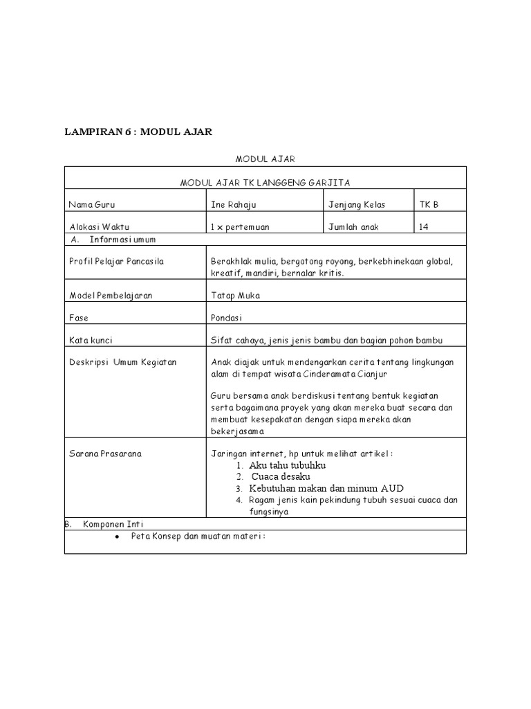 Modul Ajar TK B: Tema Anak Berilmu | PDF