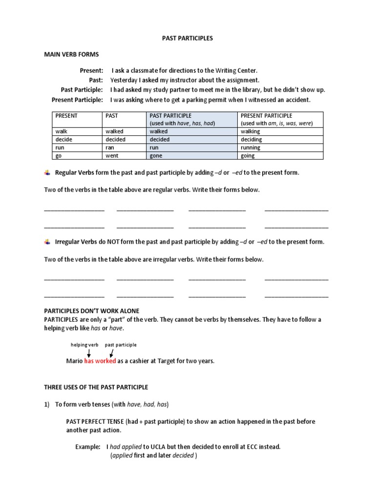 The Past Participle (Explanation and Class Activities) | PDF | Verb ...