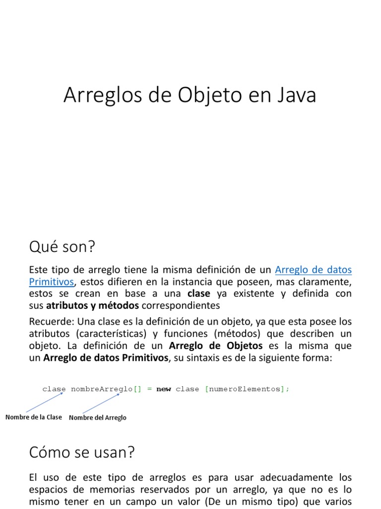 Arreglos de Objeto en Java | PDF | Objeto (informática) | Estructura de ...