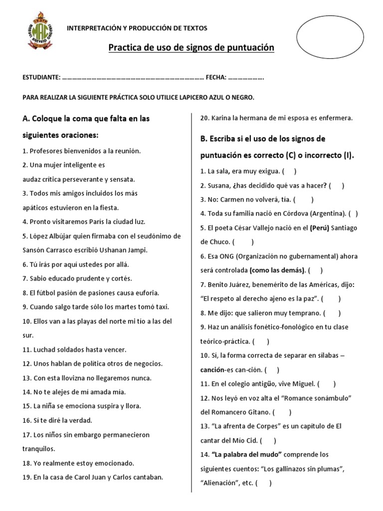 Practica Signos de Puntuacion | PDF