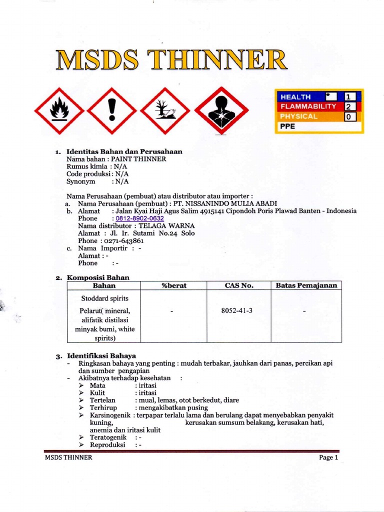 MSDS Thiner | PDF