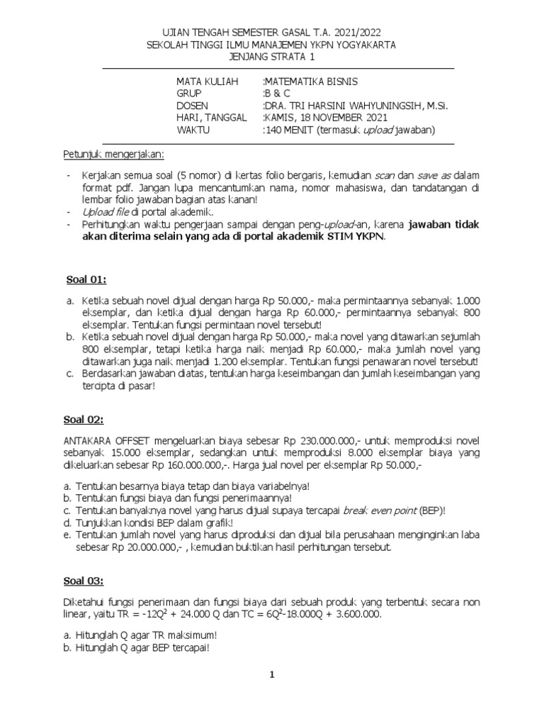 Soal Uts MTK Bisnis | PDF