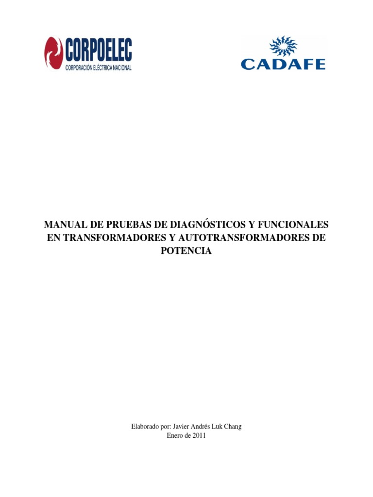 Manual de Pruebas CADAFE PARA TRANSFORMADORES | PDF | Transformador ...