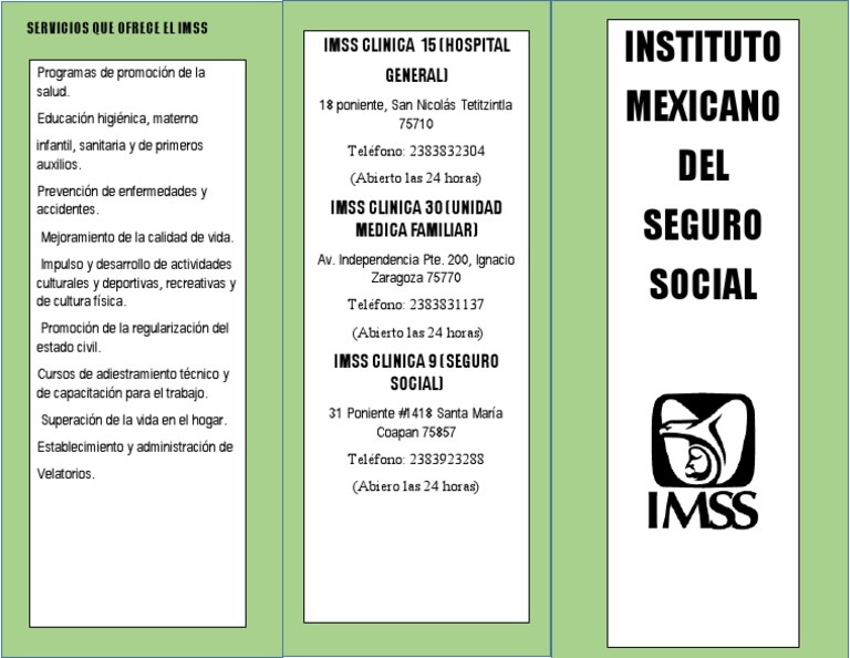 Triptico Imss | PDF | Salud pública | Servicios públicos