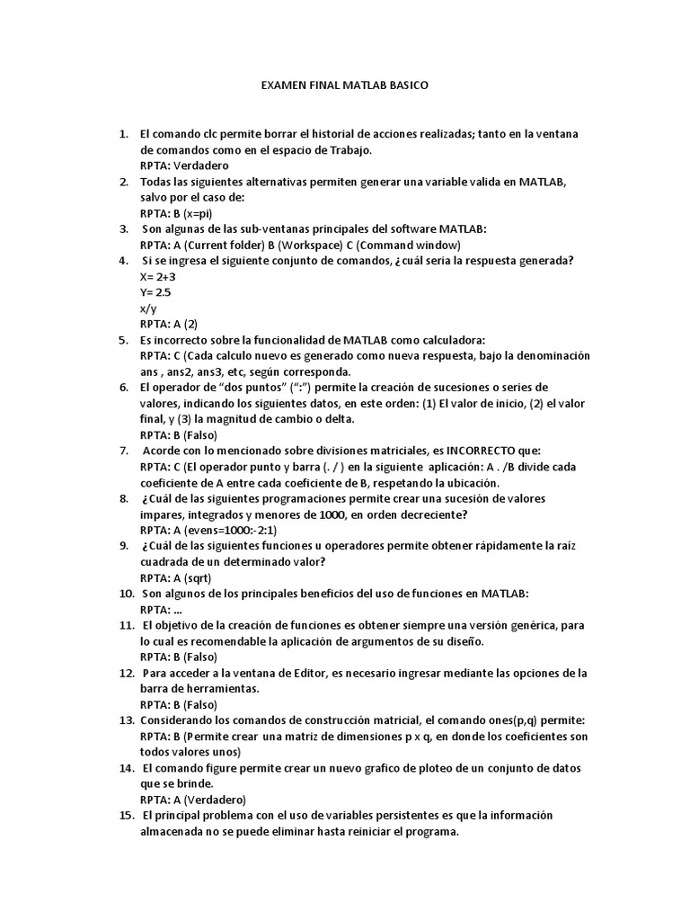 MATLAB | PDF | Programación de computadoras | Variable (informática)