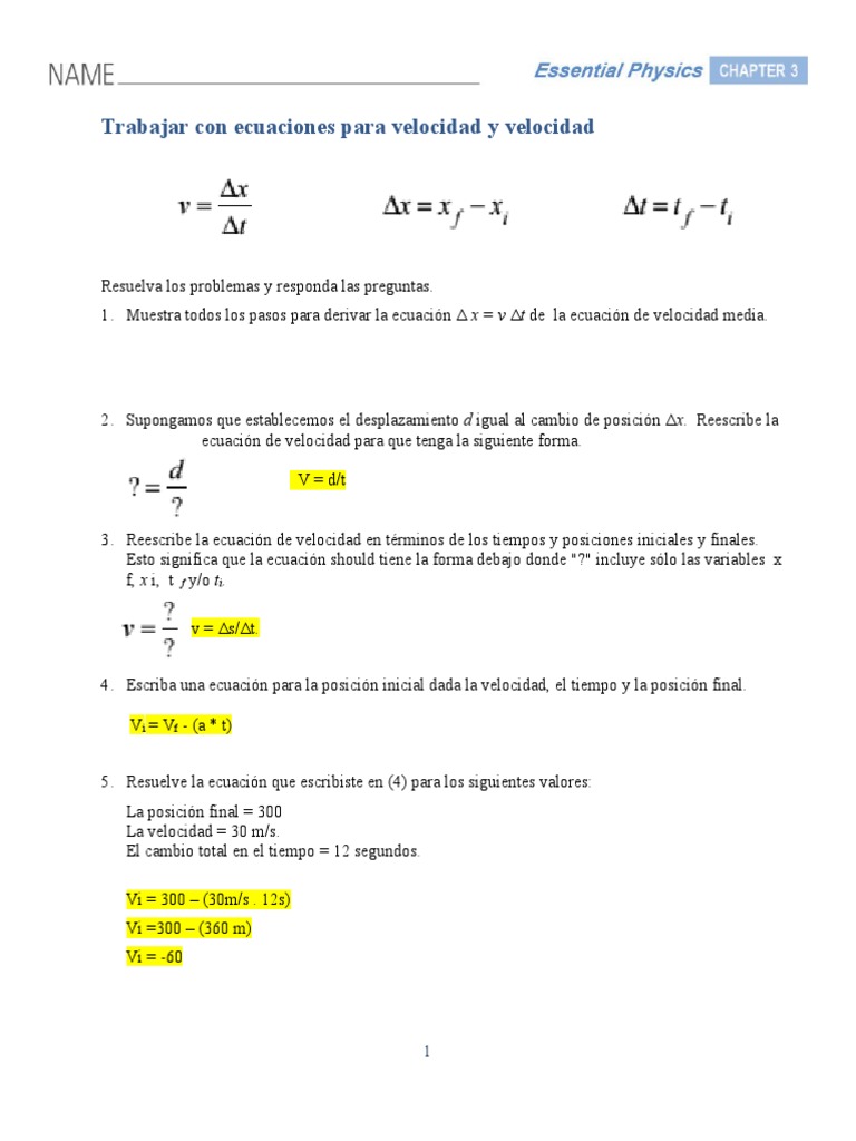 Trabajar Con Ecuaciones para Velocidad y Velocidad | PDF | Métodos y ...