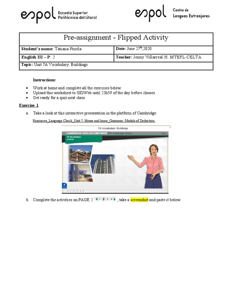 Pre-Assignment - Unit 7A - Vocabulary Buildings | PDF