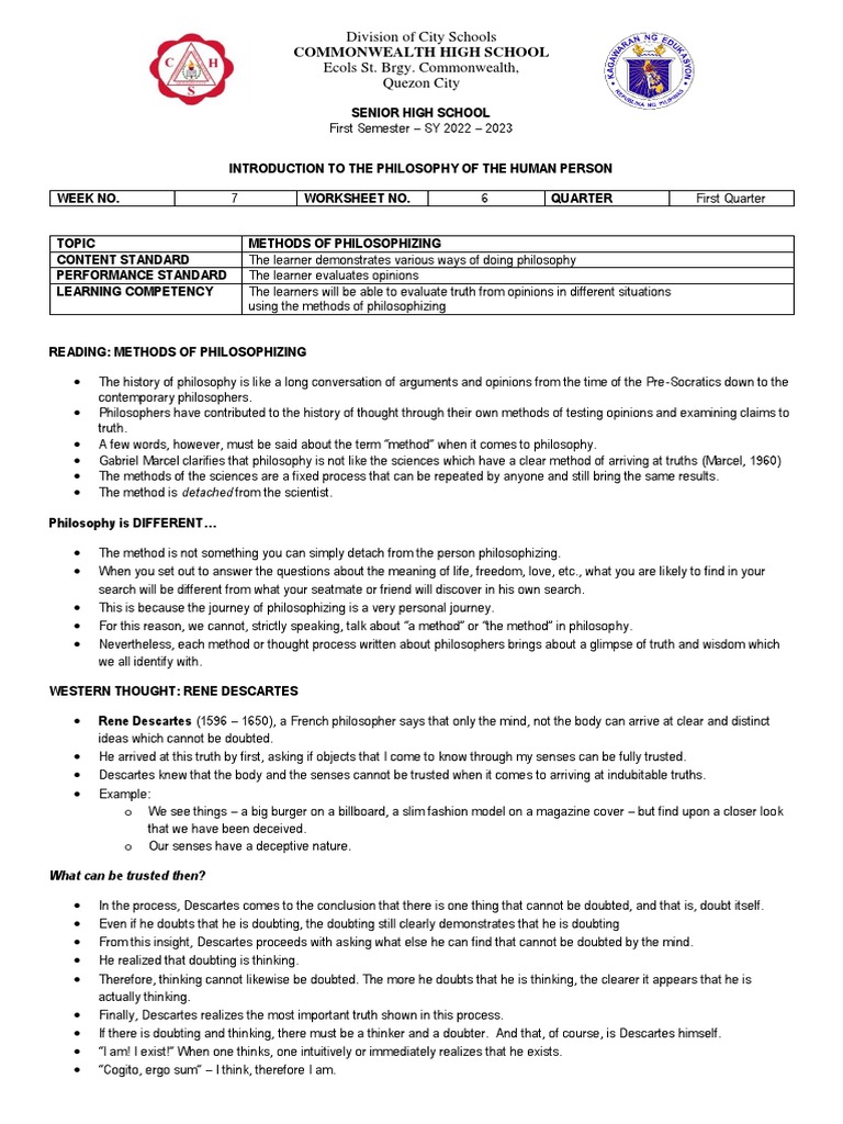 Philo Worksheet 6 | PDF | Tao | Yin And Yang