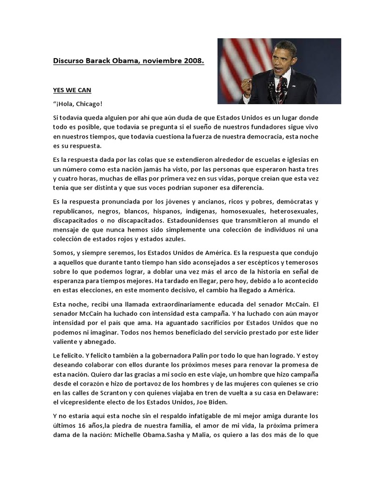 Discurso de Obama: Cambio y Unidad | PDF | Los Estados Unidos | Barack ...