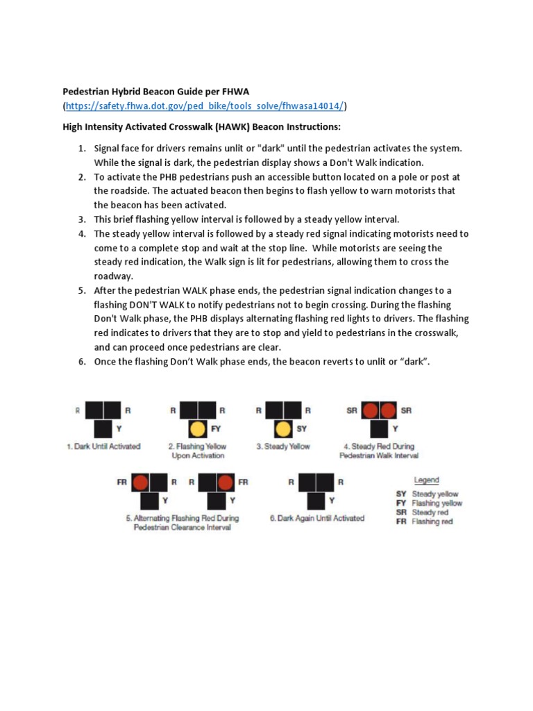 Pedestrian Hybrid Beacon (HAWK) Guide - FHWA | PDF