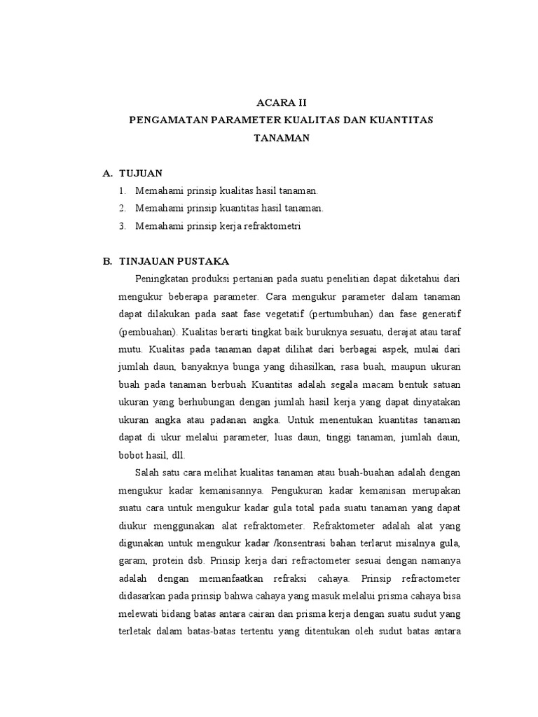 Pengamatan Parameter Kualitas Dan Kuantitas Tanaman | PDF | Griya ...