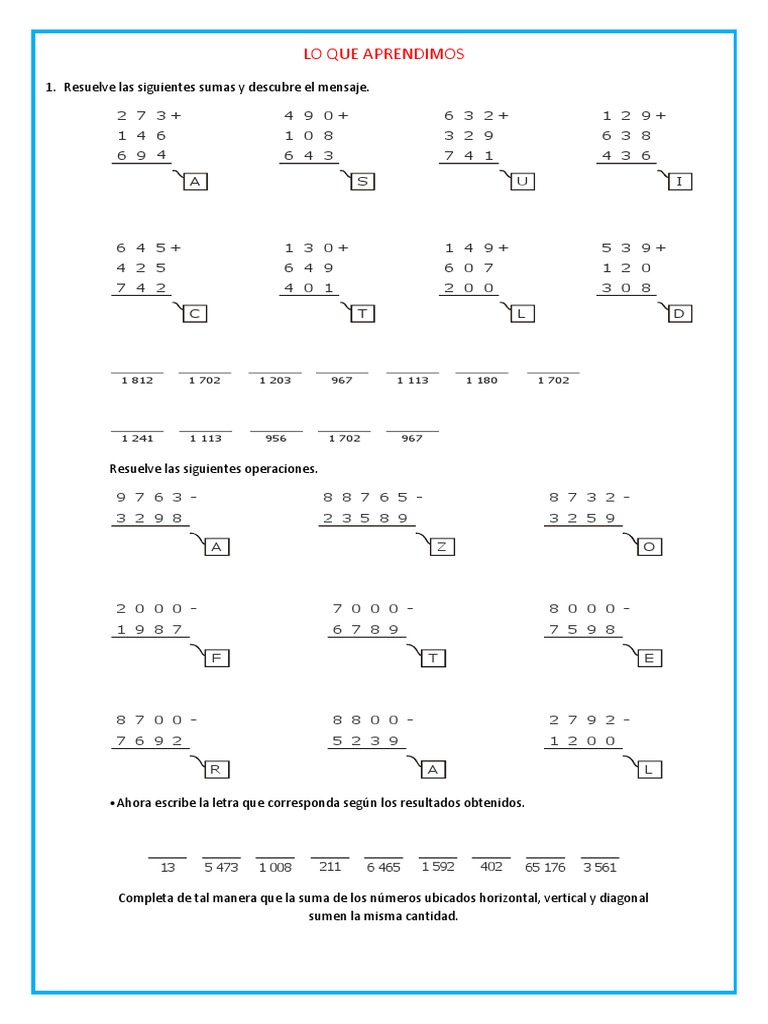 Práctica de Matemática 18-08 Lo Que Aprendimos | PDF